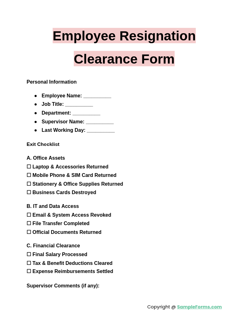 FREE 10+ Resignation Clearance Form Samples, PDF, MS Word, Google Docs