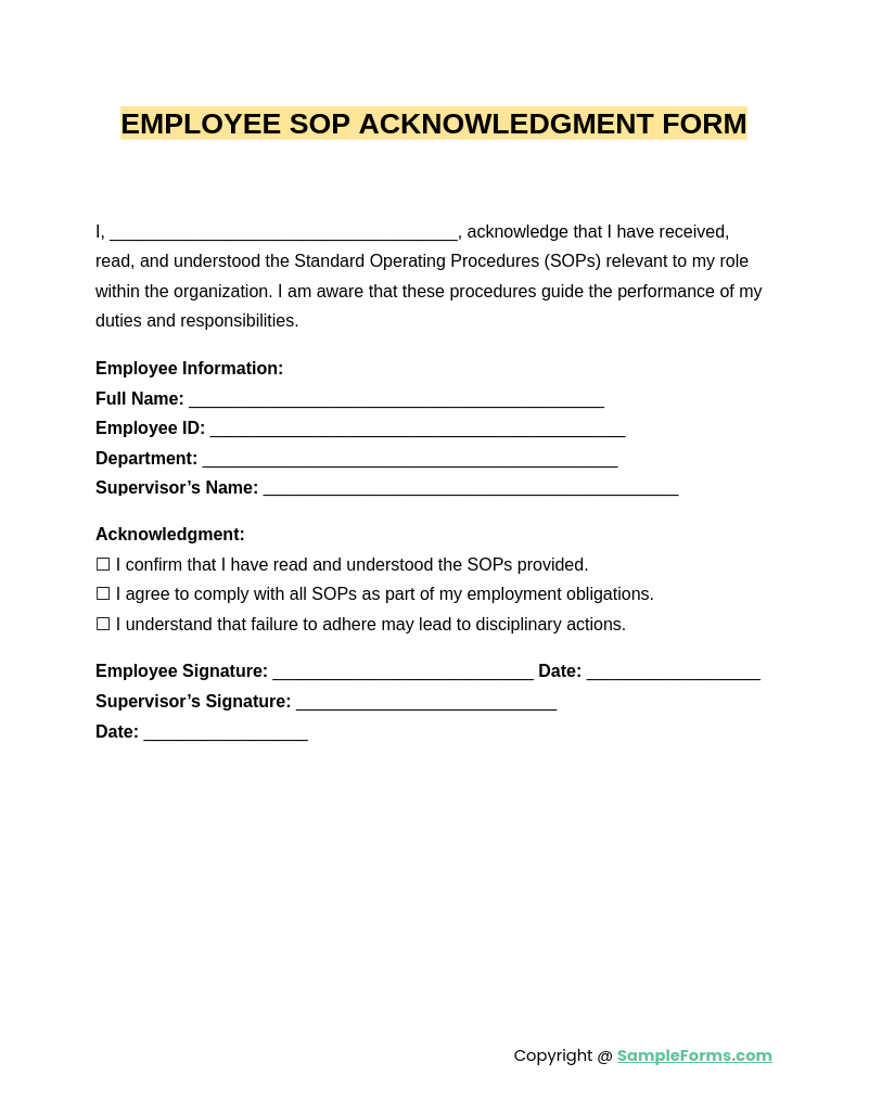 FREE 7+ SOP Acknowledgment Form Samples, PDF, MS Word, Google Docs
