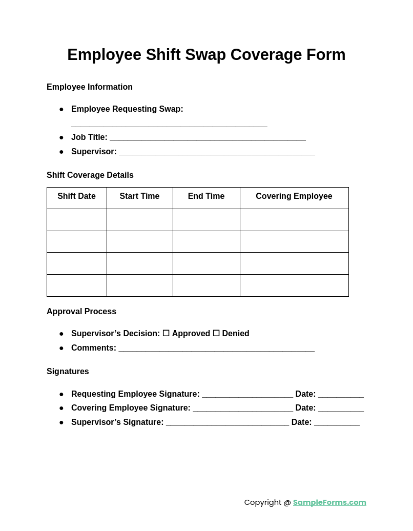 FREE 10+ Employee Shift Swap Form Samples, PDF, MS Word, Google Docs