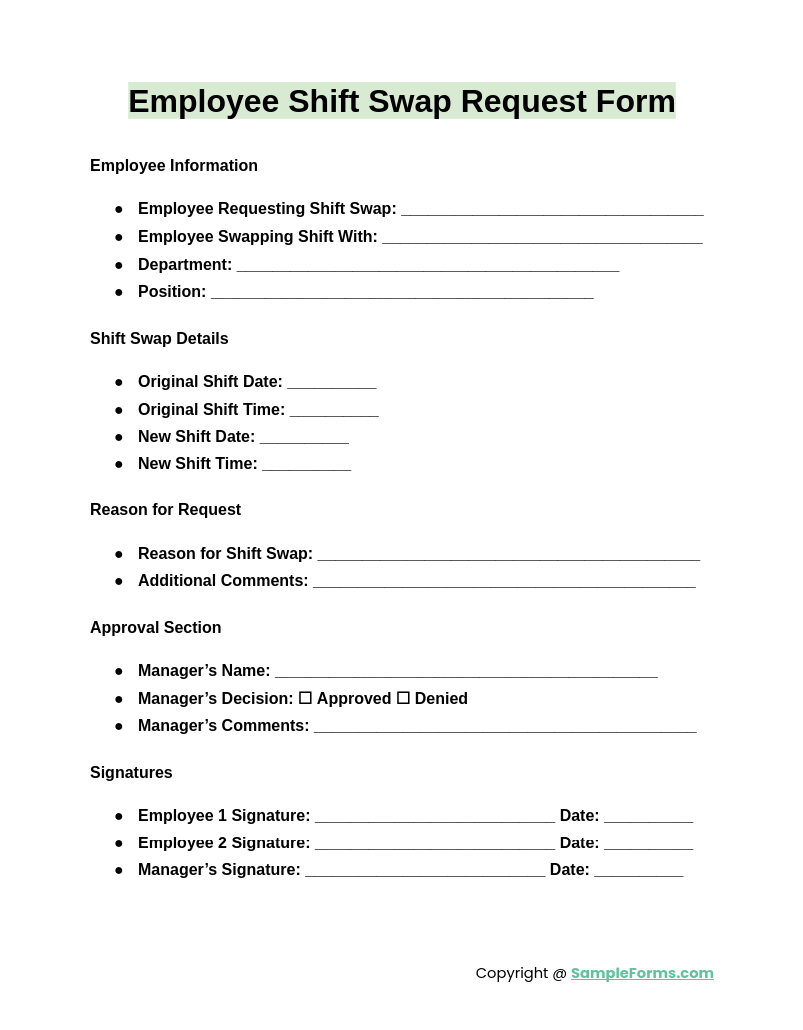 FREE 10+ Employee Shift Swap Form Samples, PDF, MS Word, Google Docs