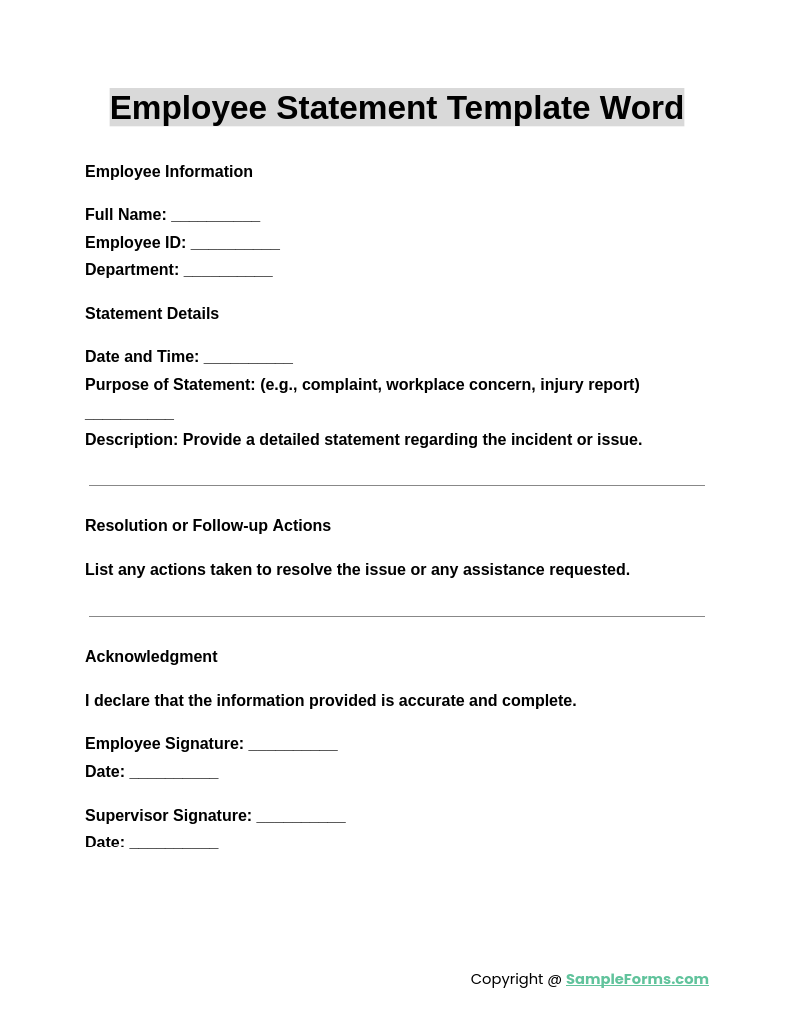 FREE 14+ Employee Statement Form Samples, PDF, MS Word, Google Docs, Excel