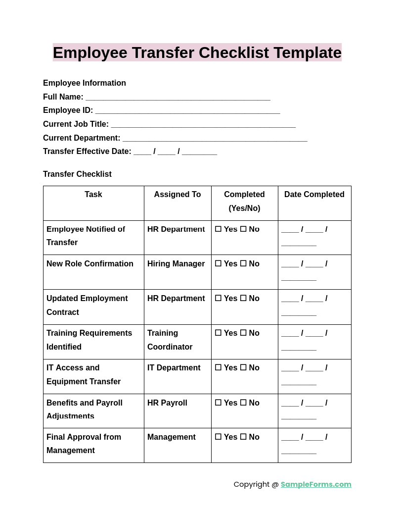 FREE 11+ Employee Transfer Form Samples, PDF, MS Word, Google Docs