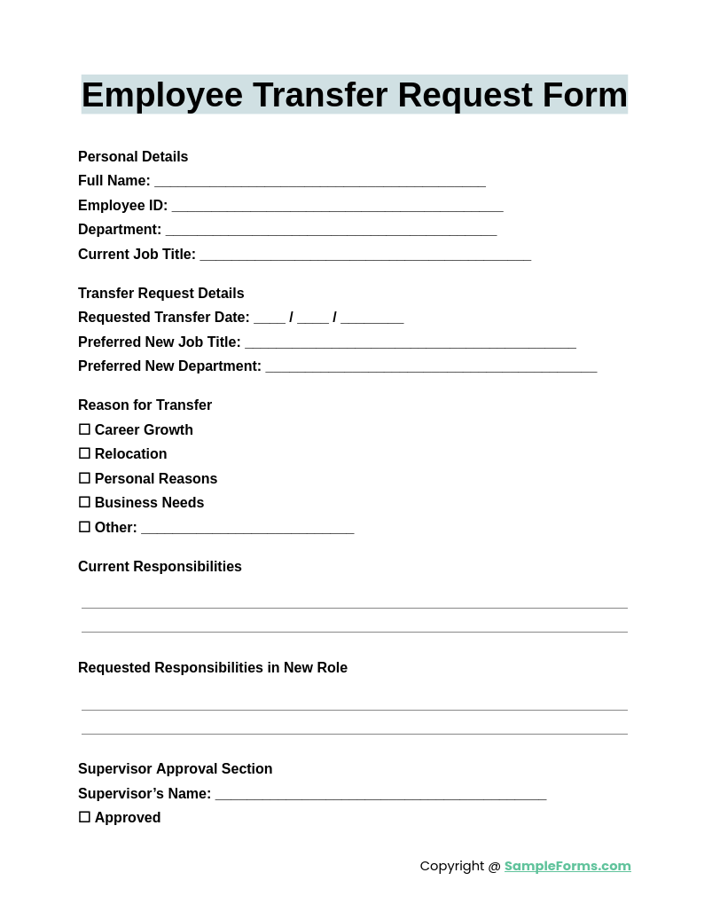 FREE 11+ Employee Transfer Form Samples, PDF, MS Word, Google Docs