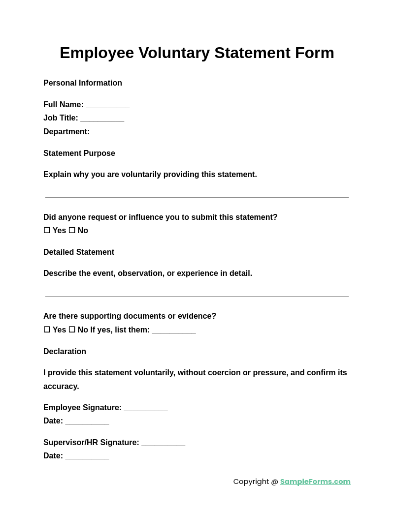 FREE 14+ Employee Statement Form Samples, PDF, MS Word, Google Docs, Excel