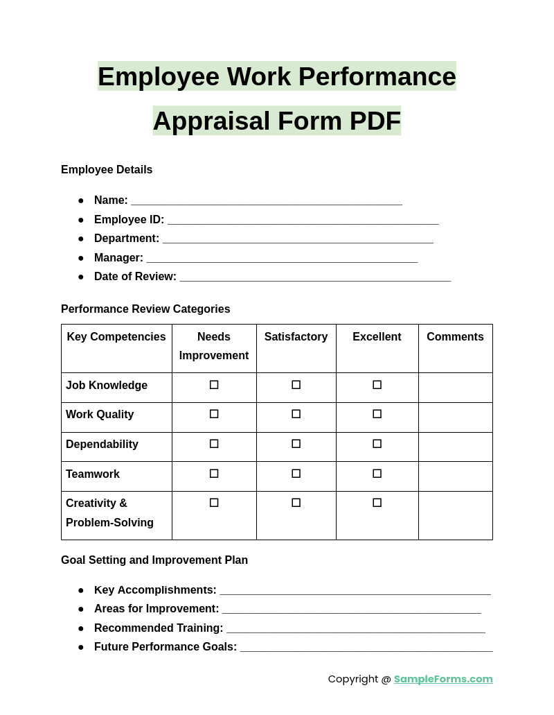 FREE 11+ Employee Performance Appraisal Form Samples, PDF, MS Word ...