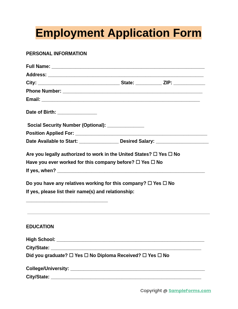 FREE 53+ Employment Form Samples, PDF, MS Word, Google Docs, Excel