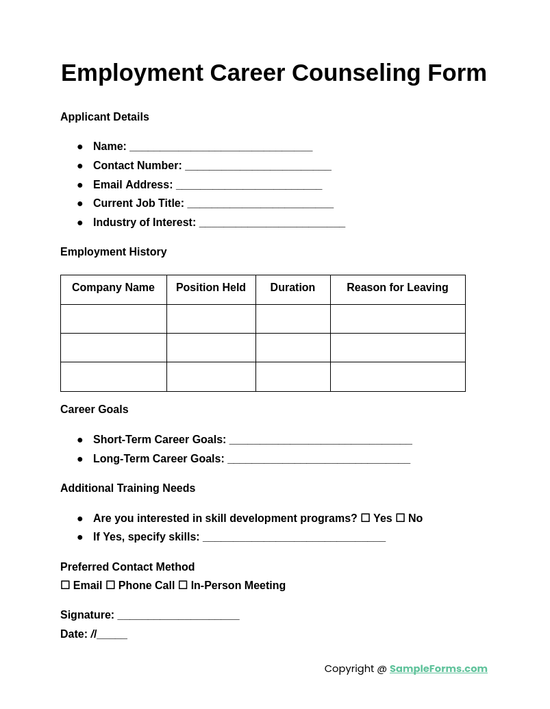 FREE 9+ Career Counseling Form Samples, PDF, MS Word, Google Docs