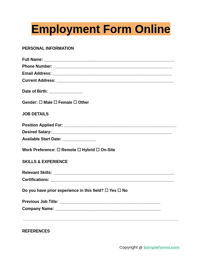 FREE 53+ Employment Form Samples, PDF, MS Word, Google Docs, Excel