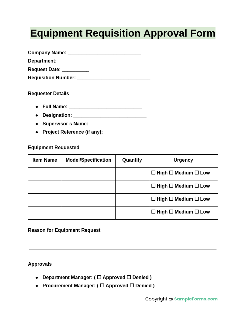FREE 13+ Equipment Requisition Form Samples, PDF, MS Word, Google Docs ...