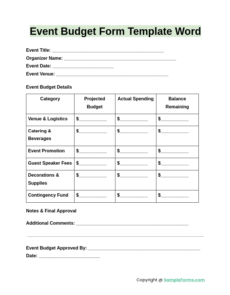 FREE 13+ Event Budget Form Samples, PDF, MS Word, Google Docs, Excel