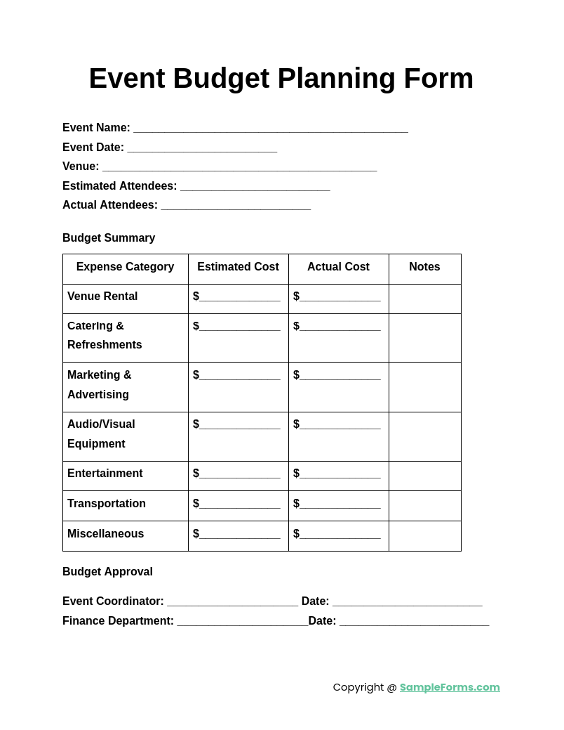 FREE 13+ Event Budget Form Samples, PDF, MS Word, Google Docs, Excel