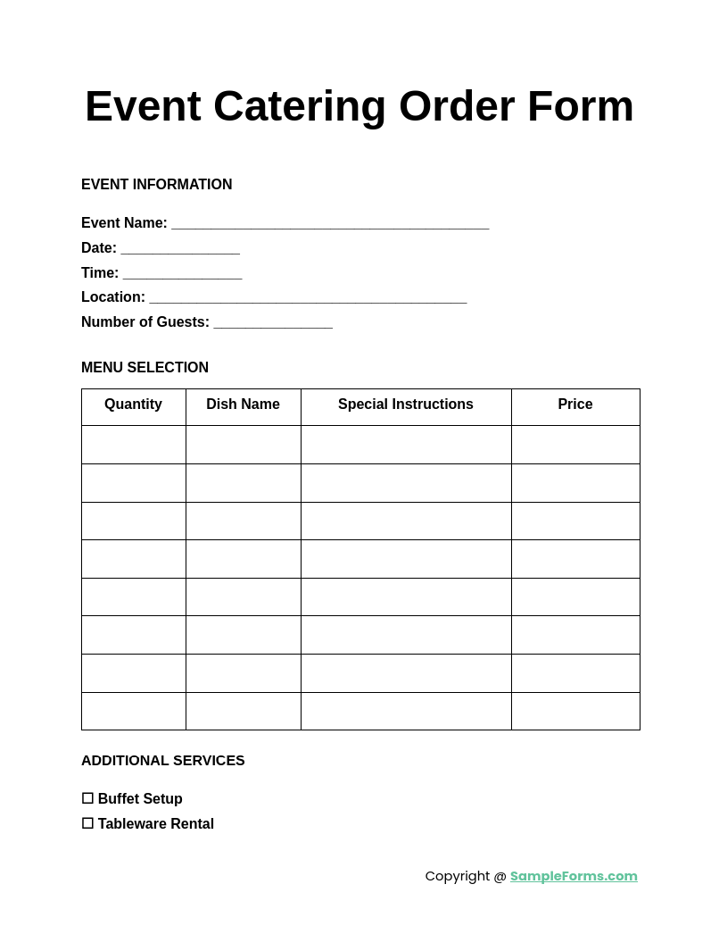 FREE 15+ Catering Order Form Samples, PDF, MS Word, Google Docs, Excel