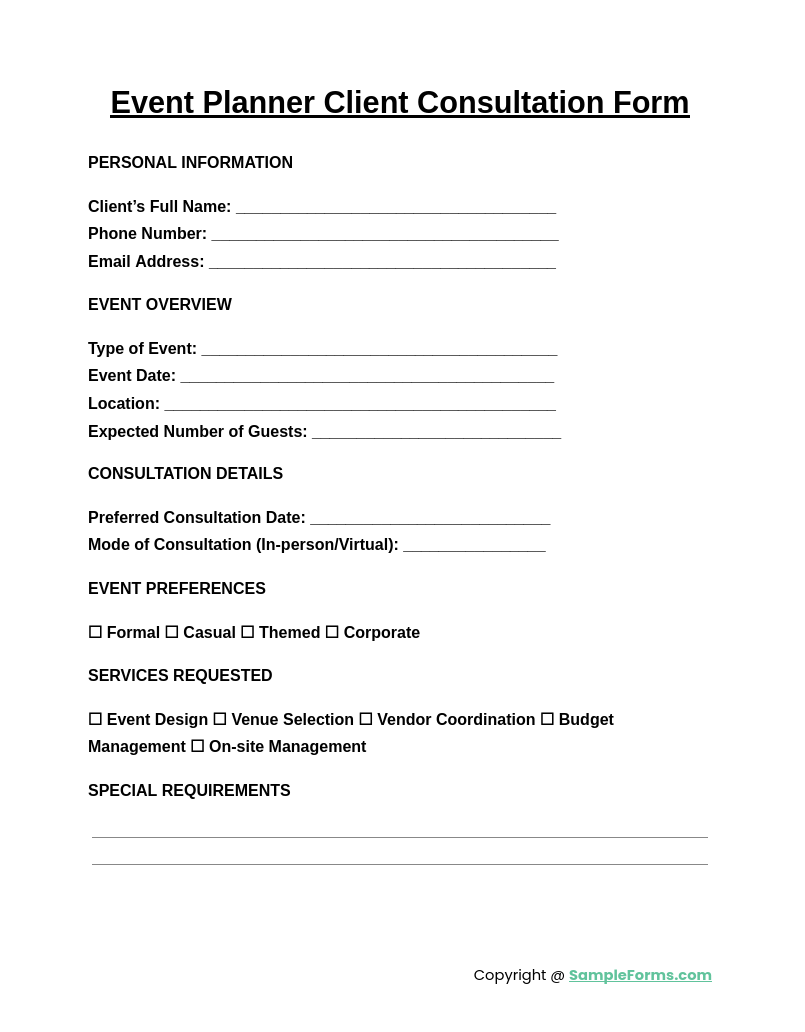 FREE 13+ Event Planner Form Samples, PDF, MS Word, Google Docs, Excel