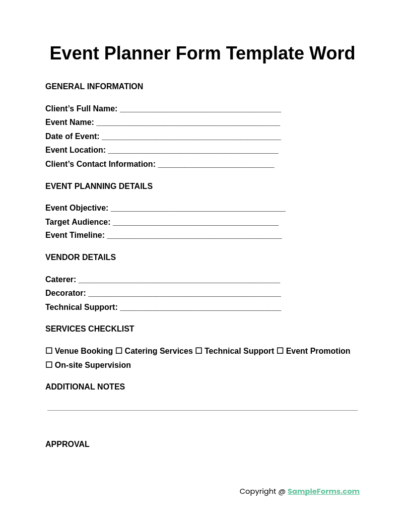 FREE 13+ Event Planner Form Samples, PDF, MS Word, Google Docs, Excel