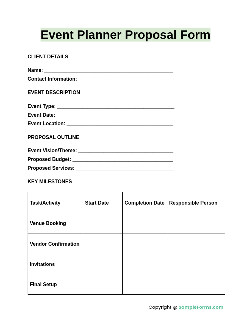 FREE 13+ Event Planner Form Samples, PDF, MS Word, Google Docs, Excel