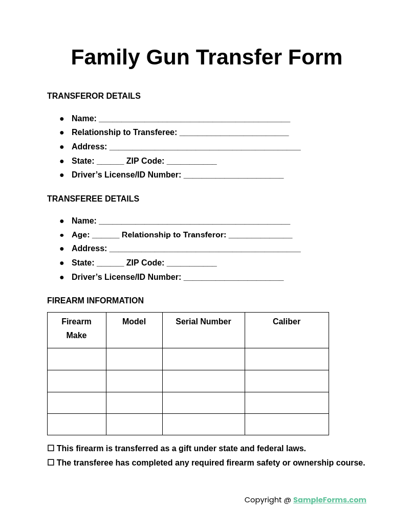 FREE 12+ Gun Ownership Transfer Form Samples, PDF, MS Word, Google Docs