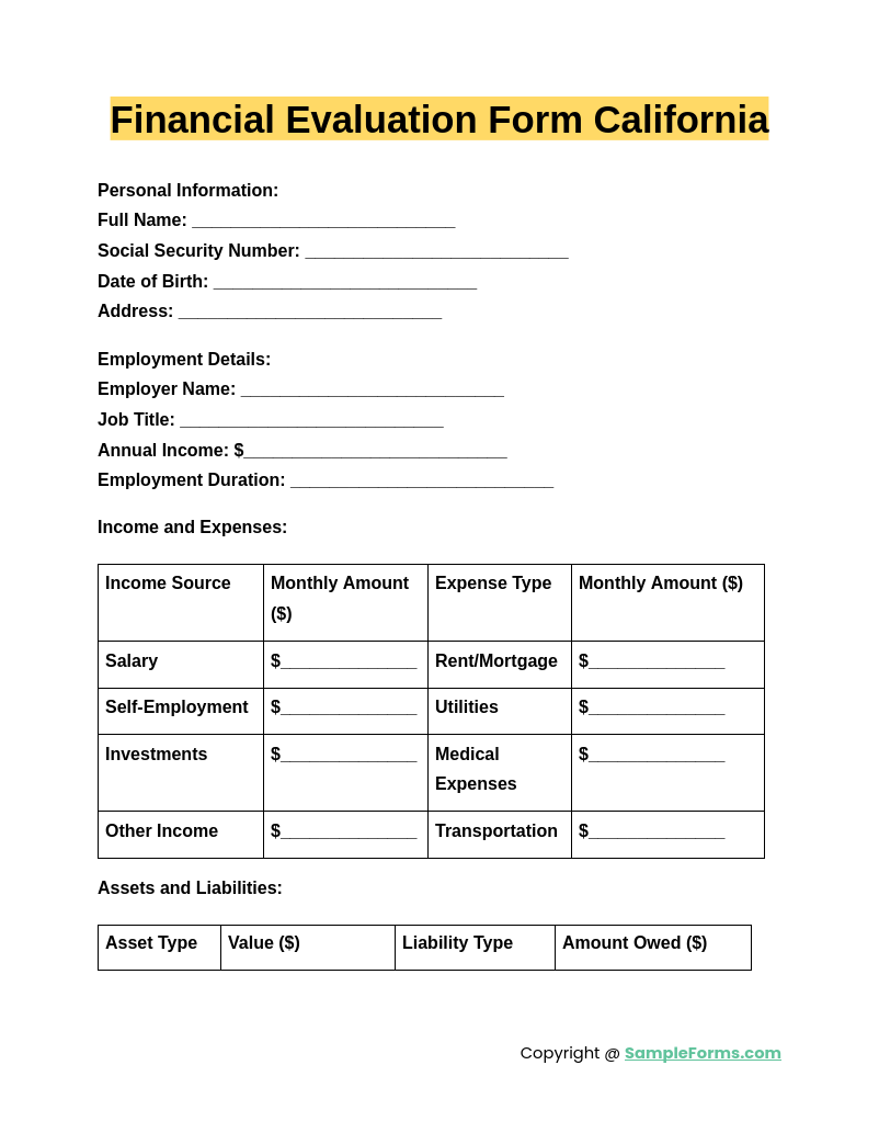FREE 13+ Financial Evaluation Form Samples, PDF, MS Word, Google Docs ...