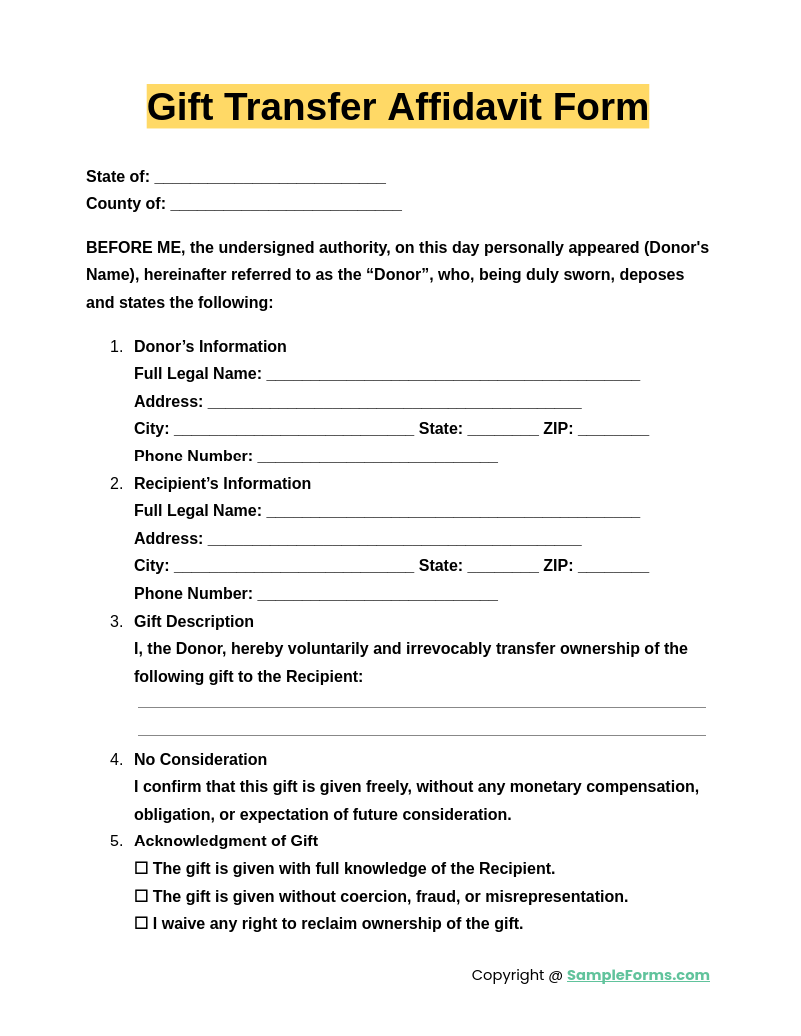 FREE 14+ Gift Affidavit Form Samples, PDF, MS Word, Google Docs