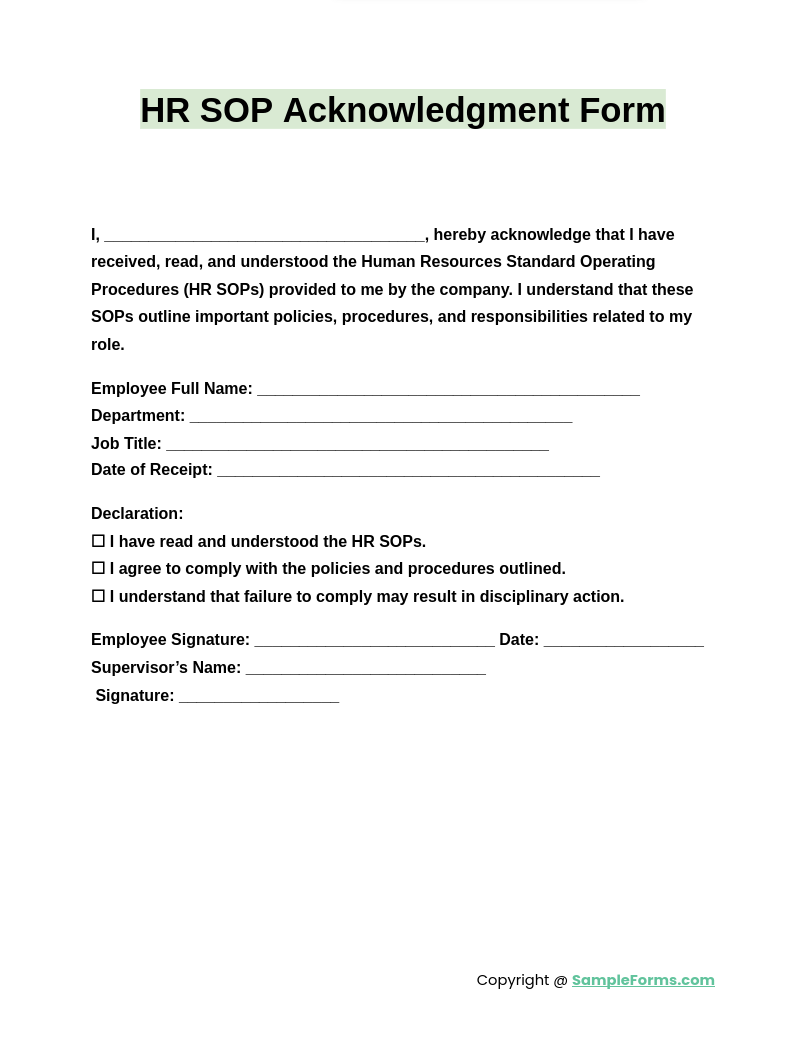FREE 7+ SOP Acknowledgment Form Samples, PDF, MS Word, Google Docs