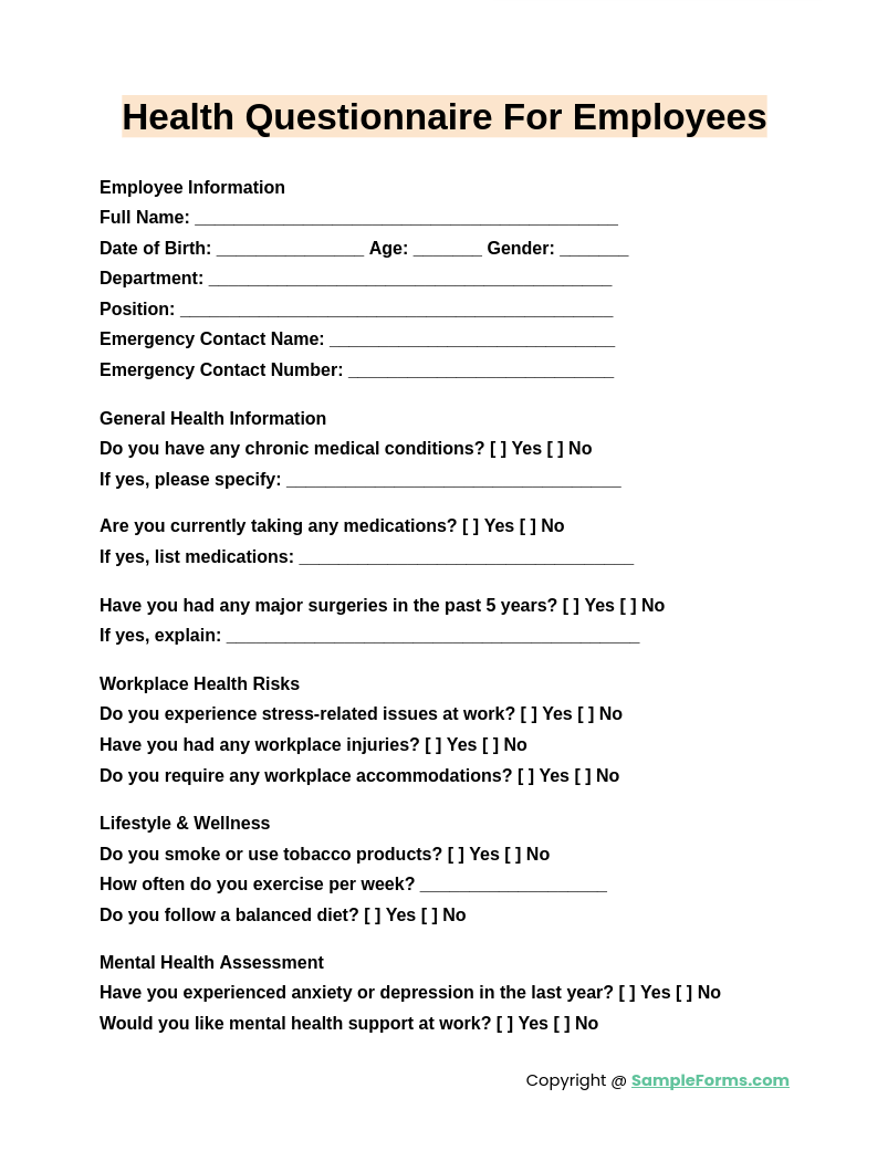 FREE 12+Health Questionnaire Form Samples, PDF, MS Word, Google Docs