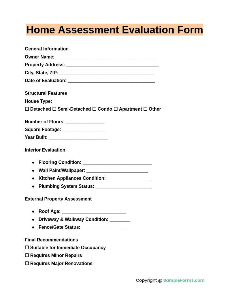 FREE 12+ Home Evaluation Form Samples, PDF, MS Word, Google Docs
