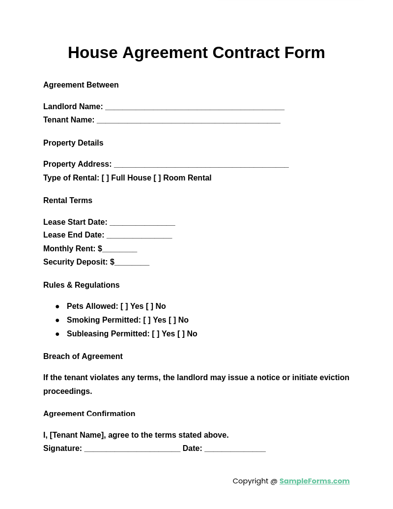 FREE 13+ House Agreement Form Samples, PDF, MS Word, Google Docs