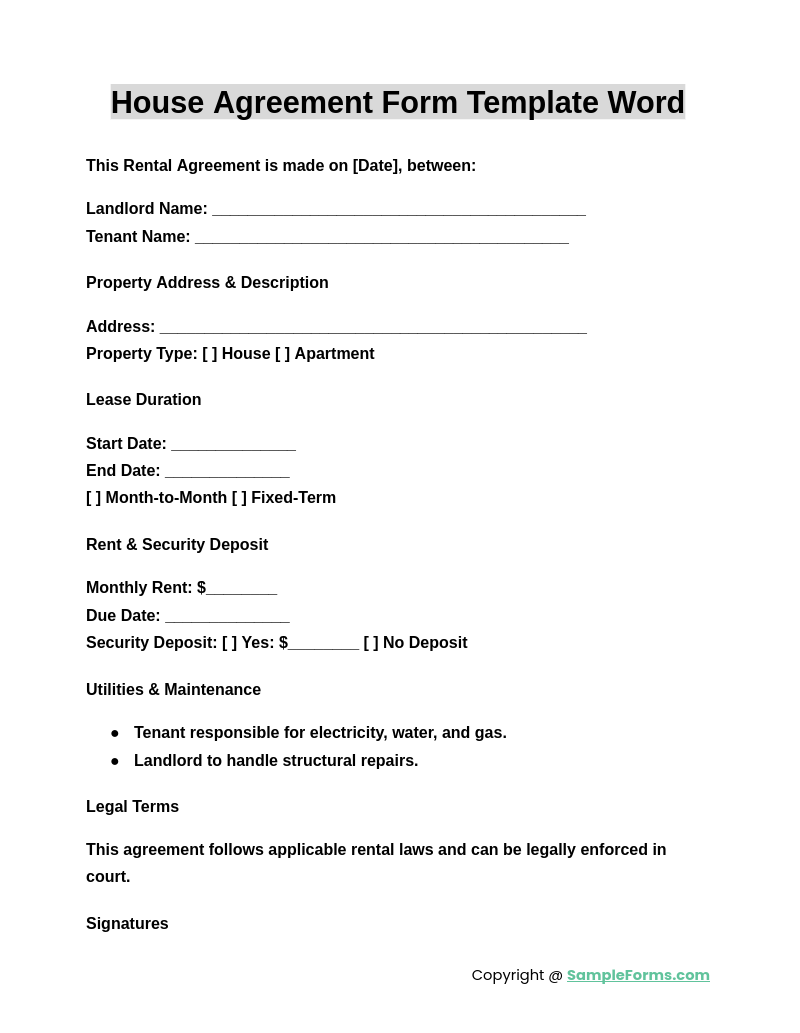 FREE 13+ House Agreement Form Samples, PDF, MS Word, Google Docs