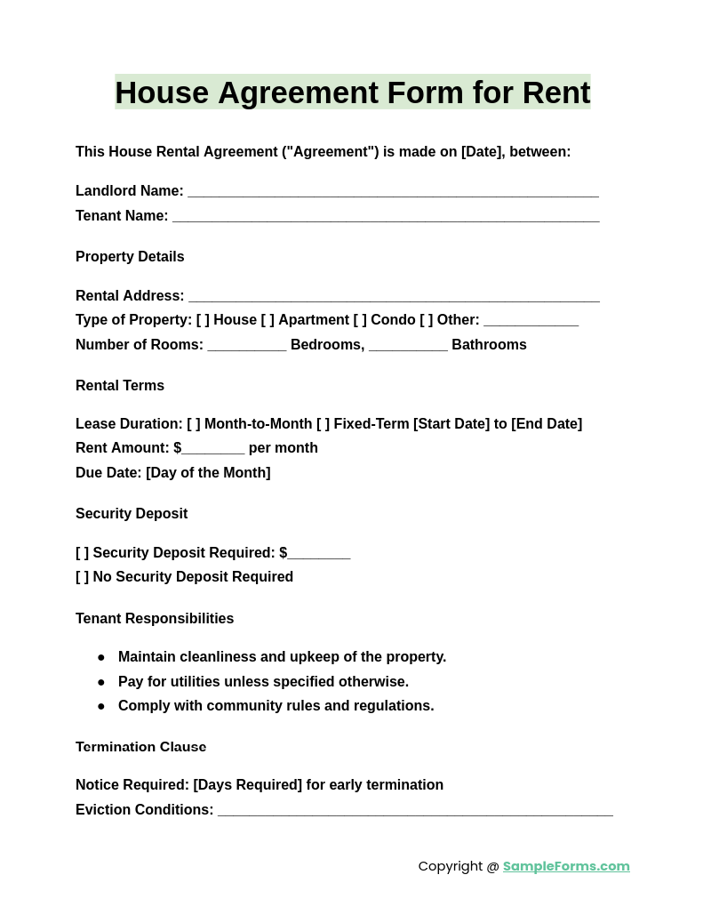FREE 13+ House Agreement Form Samples, PDF, MS Word, Google Docs