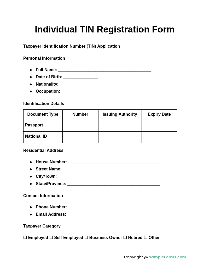FREE 10+ TIN Registration Form Samples, PDF, MS Word, Google Docs