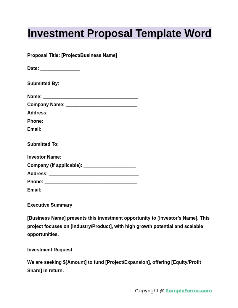 FREE 11+ Investment Proposal Form Samples, PDF, MS Word, Google Docs