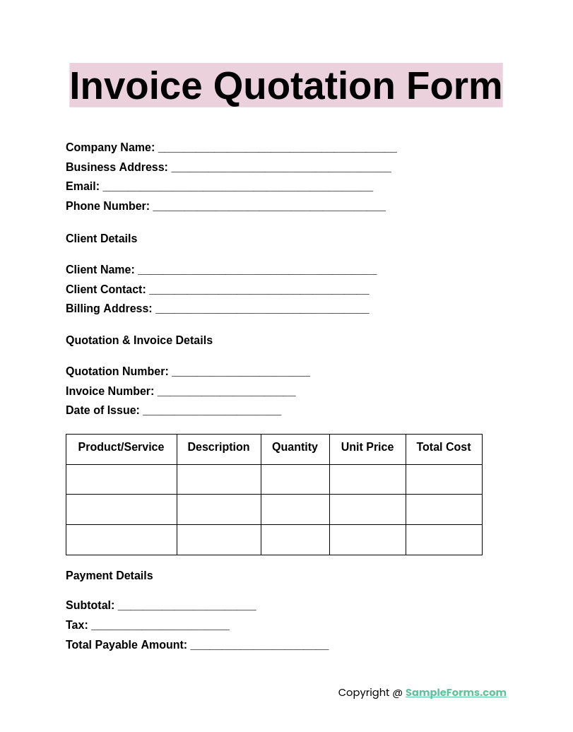 FREE 57+ Quotation Form Samples, PDF, MS Word, Google Docs, Excel