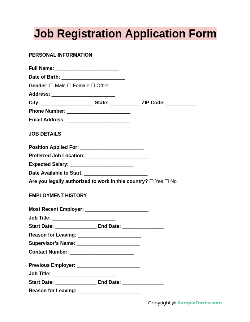 FREE 15+ Job Registration Form Samples, PDF, MS Word, Google Docs, Excel