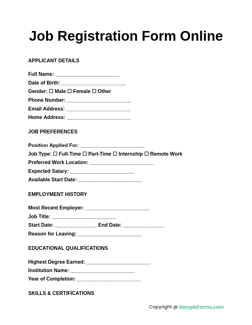 FREE 15+ Job Registration Form Samples, PDF, MS Word, Google Docs, Excel