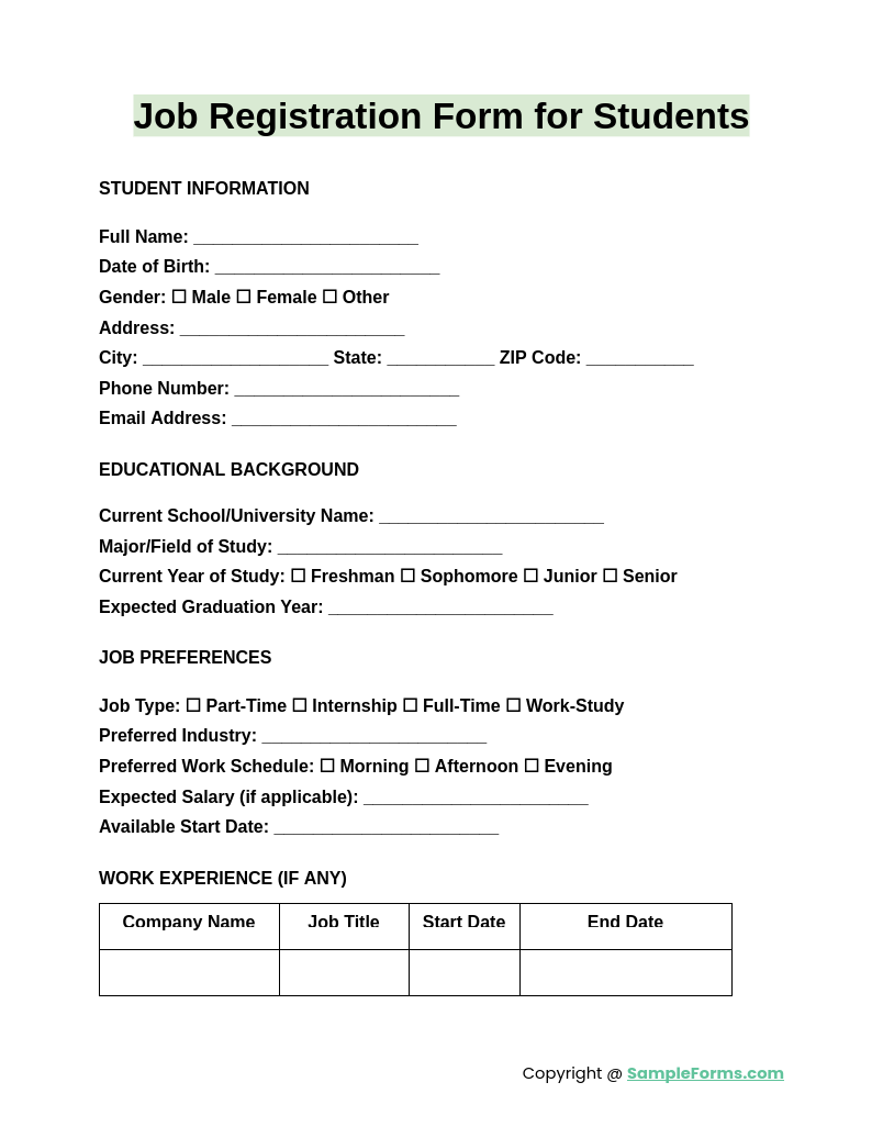 FREE 15+ Job Registration Form Samples, PDF, MS Word, Google Docs, Excel