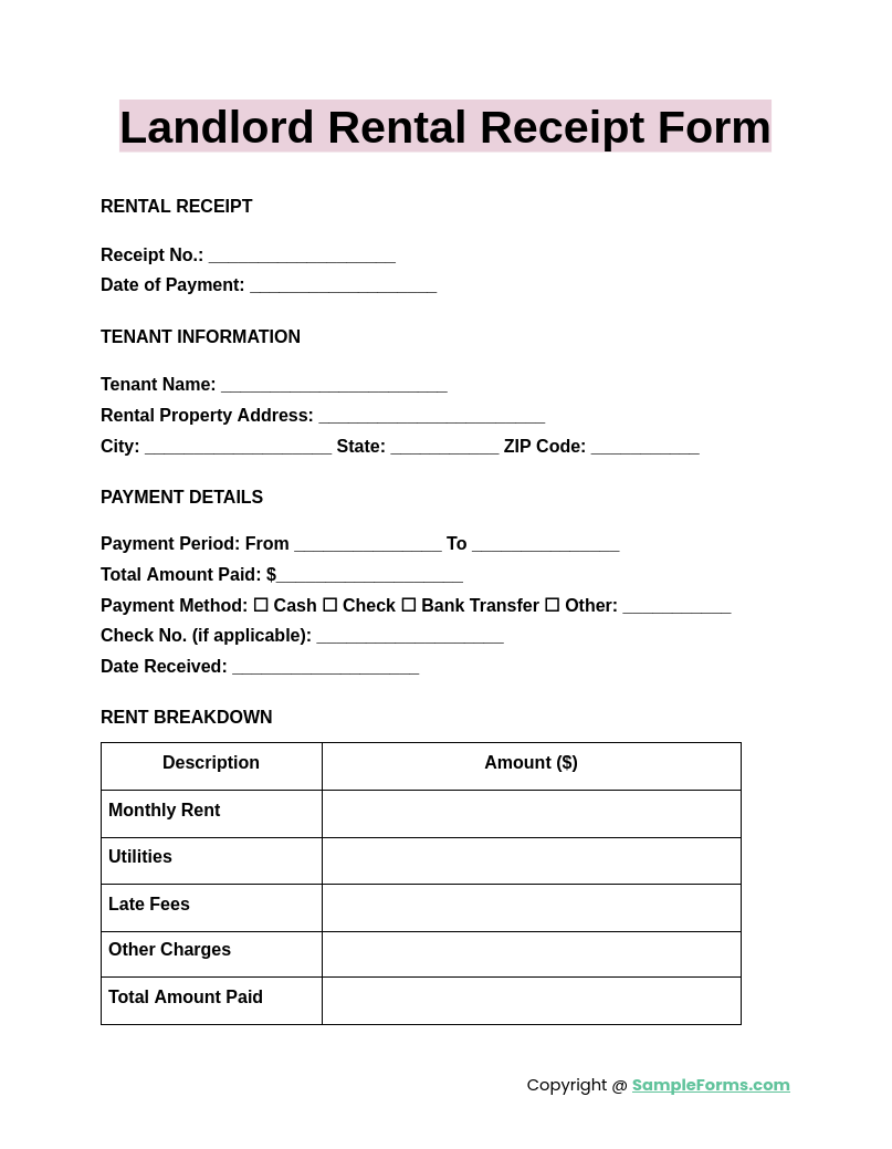 FREE 12+ Rental Receipt Form Samples, PDF, MS Word, Google Docs, Excel