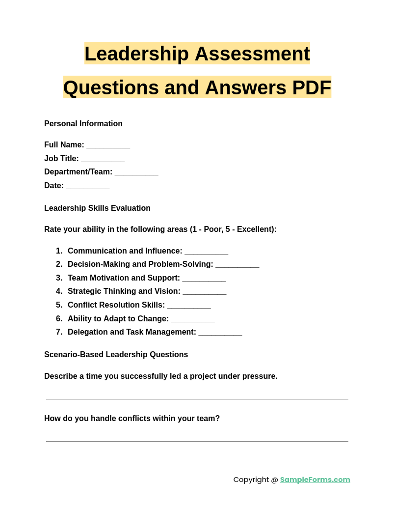 Free 10+ Leadership Assessment Questions Samples, PDF, MS Word, Google Docs