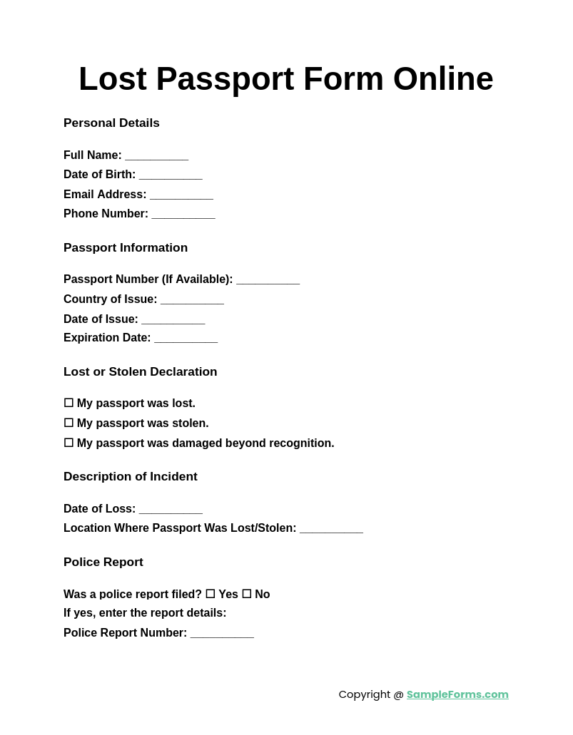 FREE 11+ Lost Passport Form Samples, PDF, MS Word, Google Docs