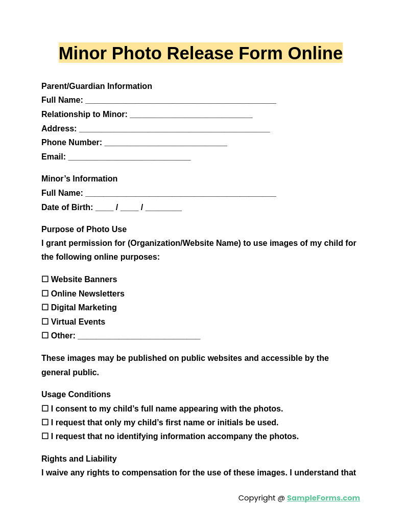 FREE 14+ Minor Photo Release Form Samples, PDF, MS Word, Google Docs