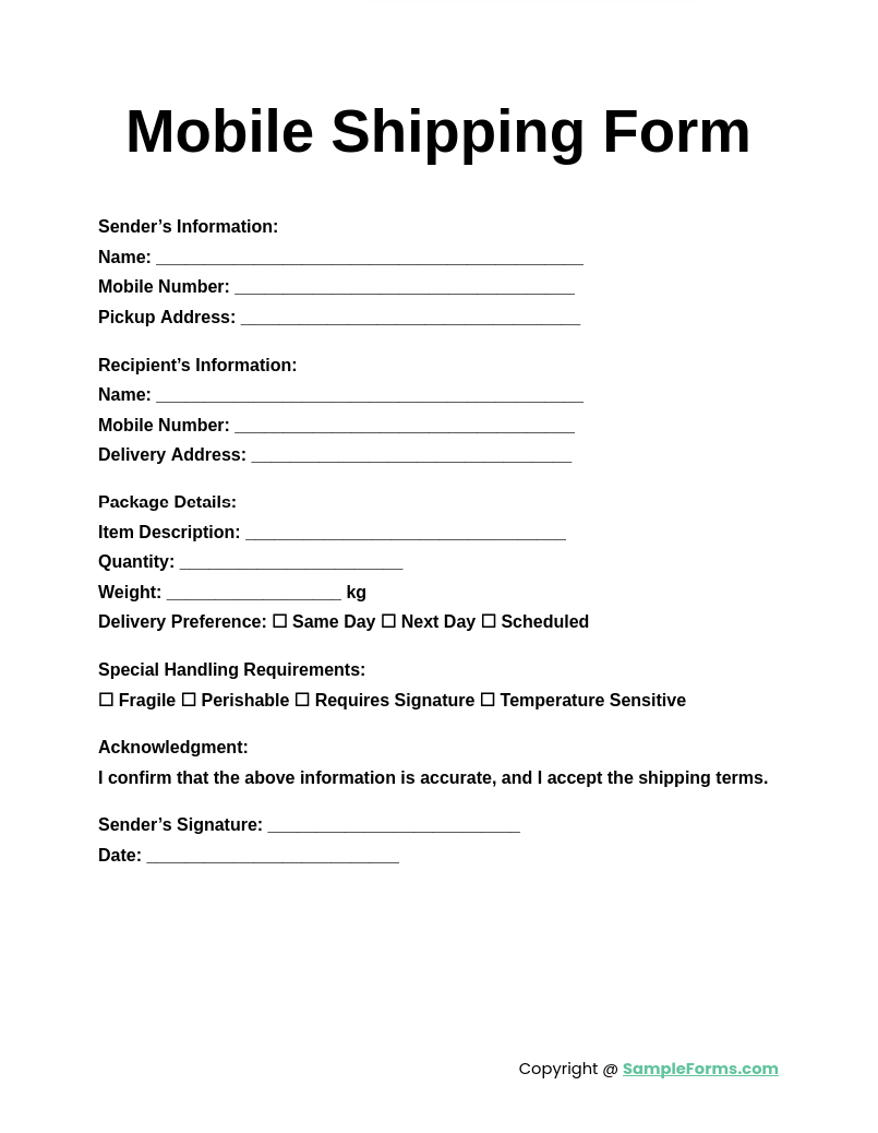 FREE 41+ Shipping Form Samples, PDF, MS Word, Google Docs, Excel