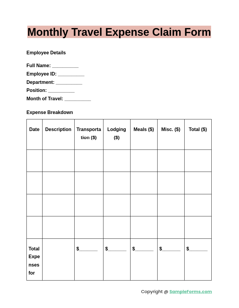 FREE 13+ Travel Expense Form Samples, PDF, MS Word, Google Docs, Excel