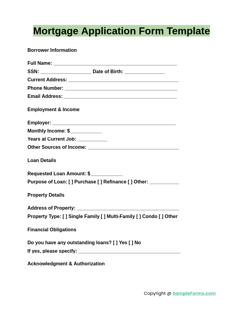 FREE 13+ Mortgage Application Form Samples, PDF, MS Word, Google Docs