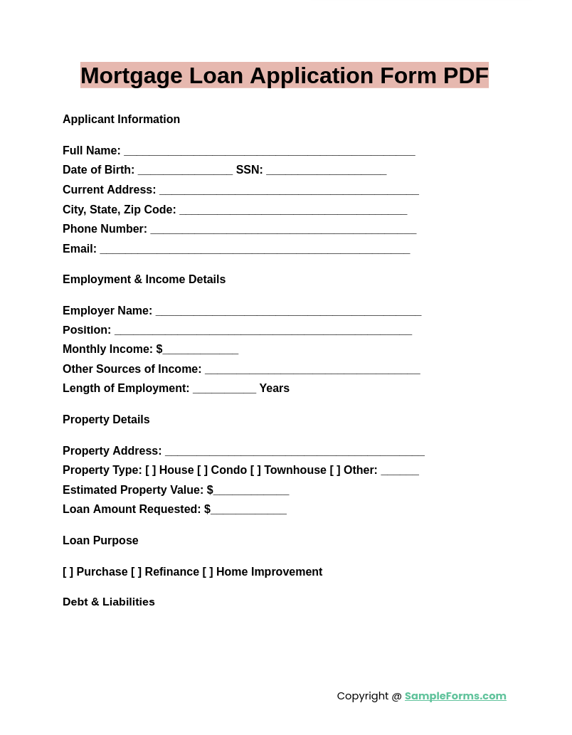 FREE 13+ Mortgage Application Form Samples, PDF, MS Word, Google Docs