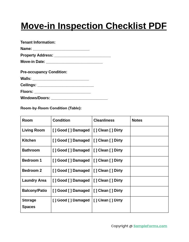 FREE 13+ Move-in / Move-out Inspection Checklist Samples, PDF, MS Word ...