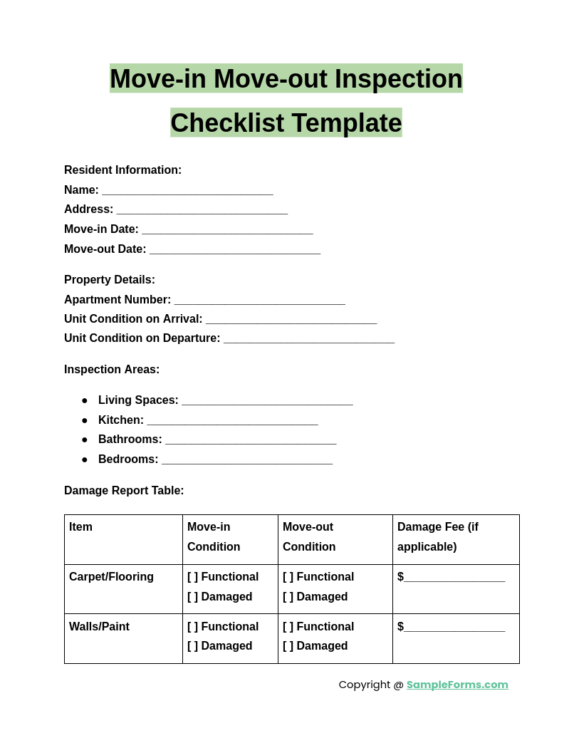FREE 13+ Move-in / Move-out Inspection Checklist Samples, PDF, MS Word ...