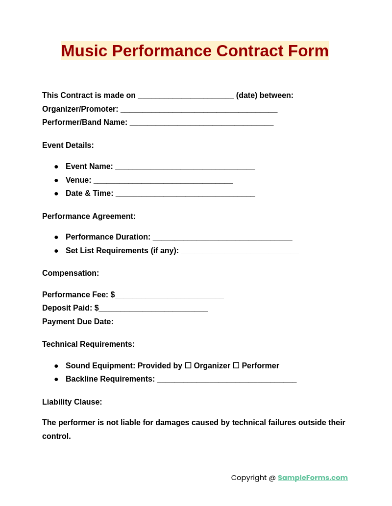 FREE 12+ Performance Contract Form Samples, PDF, MS Word, Google Docs