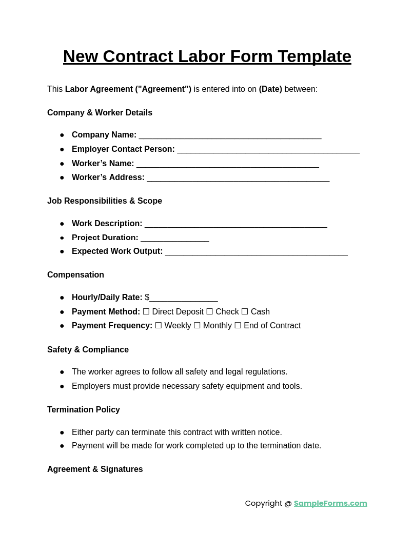 FREE 8+ Contract Labor Form Samples, PDF, MS Word, Google Docs