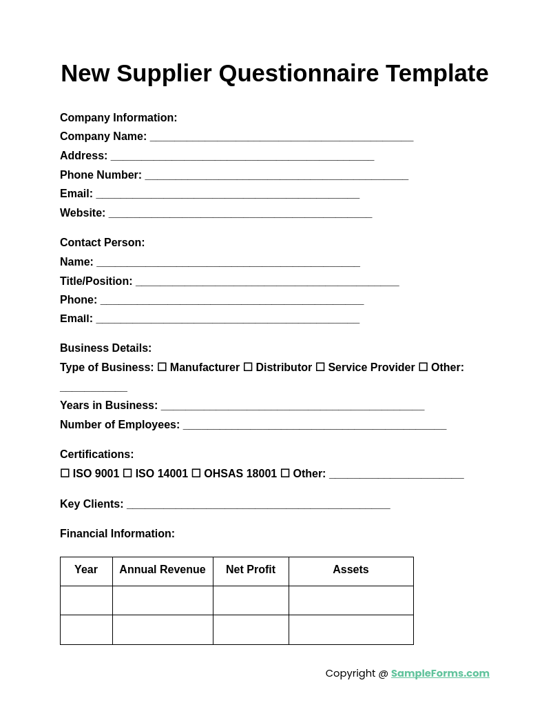 FREE 17+ Supplier Questionnaire Form Samples, PDF, MS Word, Google Docs ...