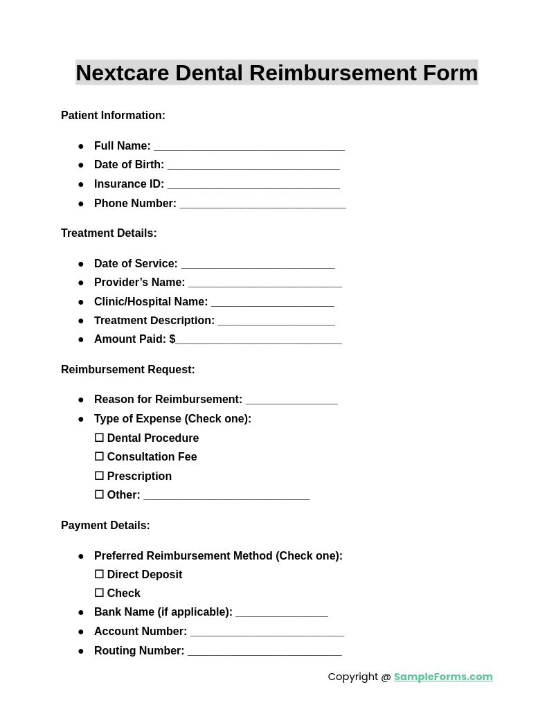FREE 9+ Nextcare Reimbursement Form Samples, PDF, MS Word, Google Docs