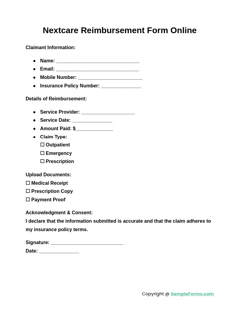 FREE 9+ Nextcare Reimbursement Form Samples, PDF, MS Word, Google Docs