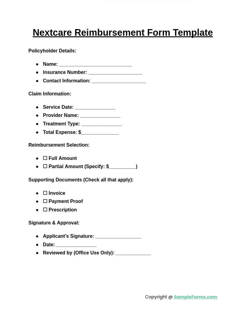 FREE 9+ Nextcare Reimbursement Form Samples, PDF, MS Word, Google Docs